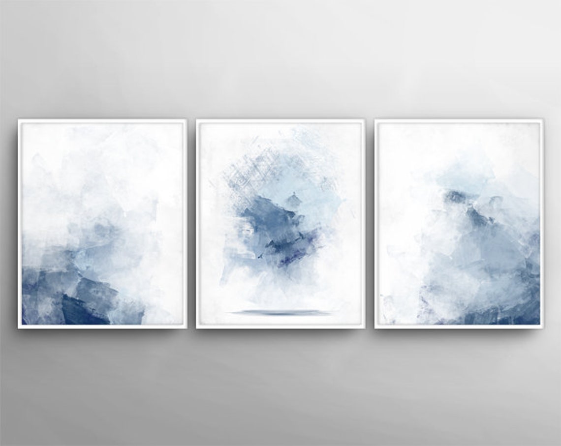 Living Room Poster Set Set of 3 Watercolor Art Set Blue | Etsy