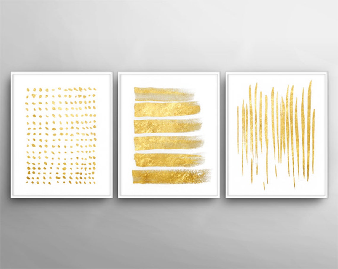 Gold Modern Art Set of 3 Gold Gold Art Stripes Wall Art - Etsy