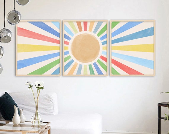 Sun Art Set Sun Wall Art Rainbow Sun Boho Vibrant Colors | Etsy