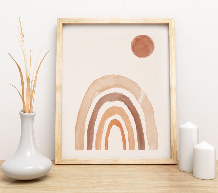 Boho Art Boho Wallart Rainbow Sun Mountain Boho Mid | Etsy