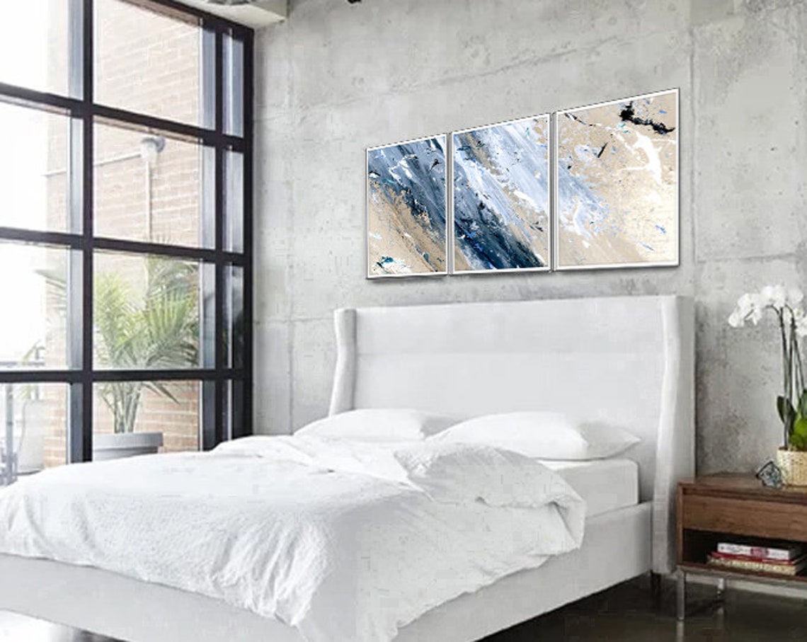 Living Room Poster Set Set of 3 Blue Art Set Blue Set of | Etsy