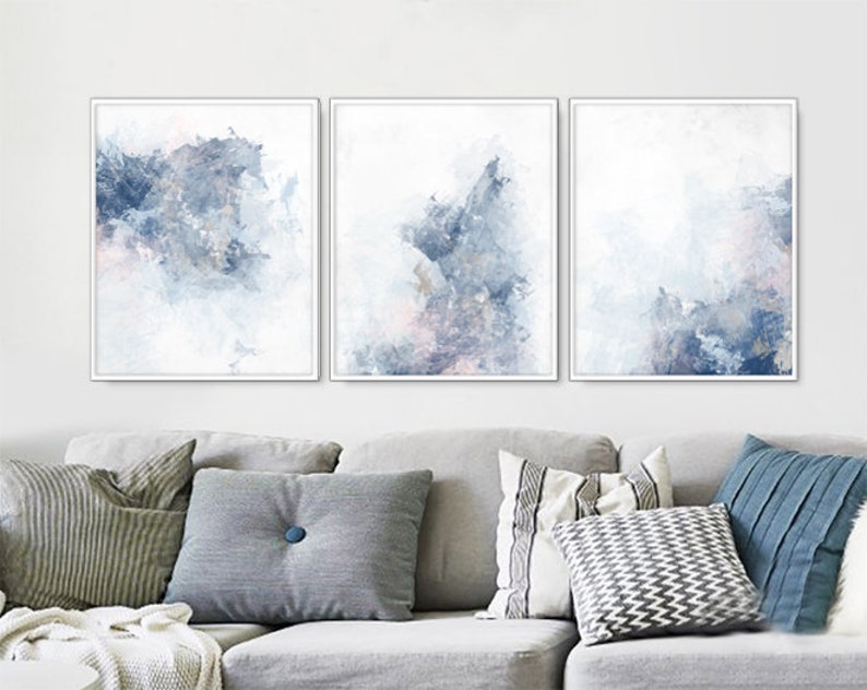 Bedroom Room Poster Set Set of 3 Watercolor Art Set Blue | Etsy