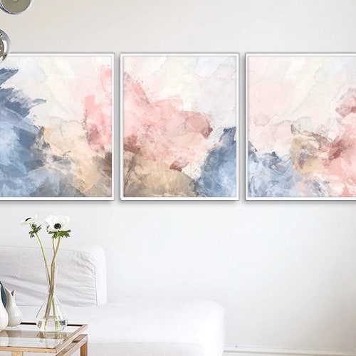Blush Pink Decor Blush Pink Blue Wall Art 3 Poster Set - Etsy