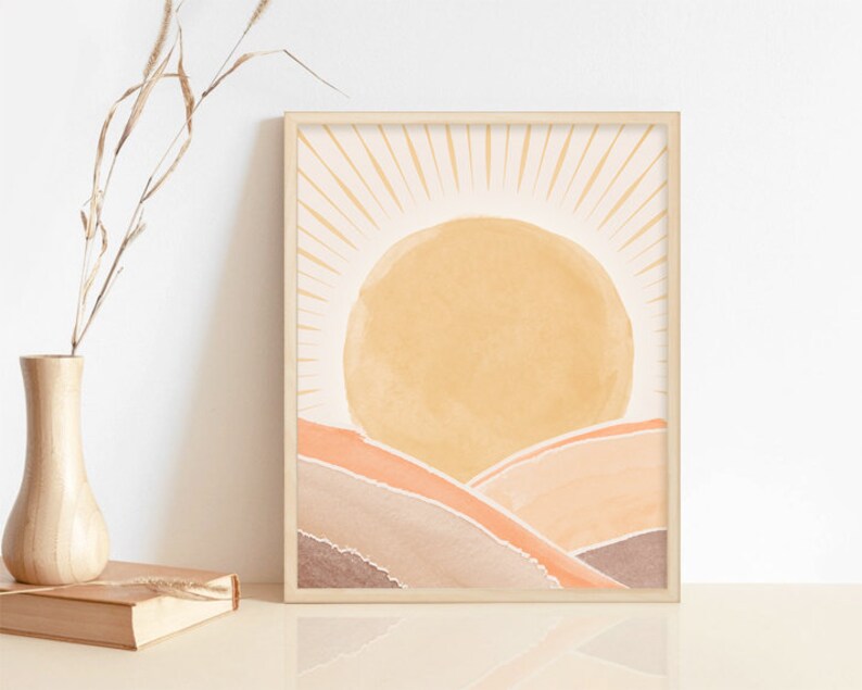 Boho Wall Art Boho Mountain Sun Boho Decor Rising Sun - Etsy