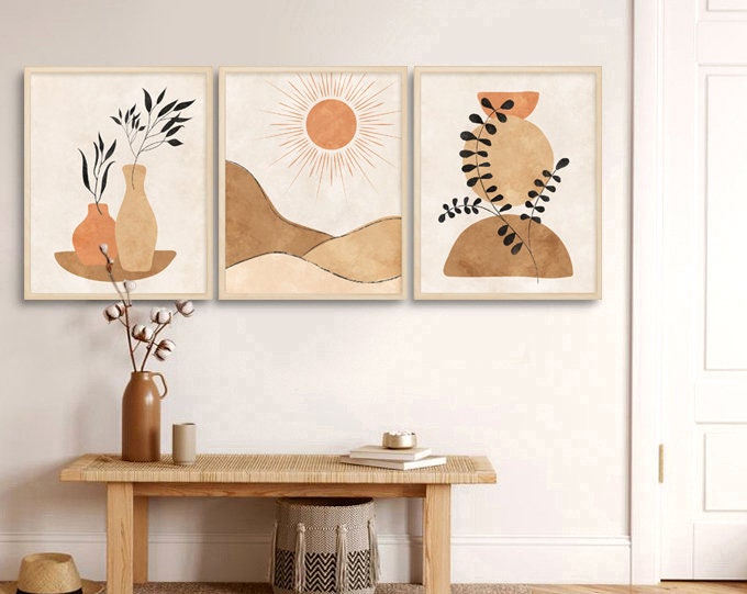 Boho Set of 3Boho WallArtBoho BotanicalSun Decoration Art | Etsy