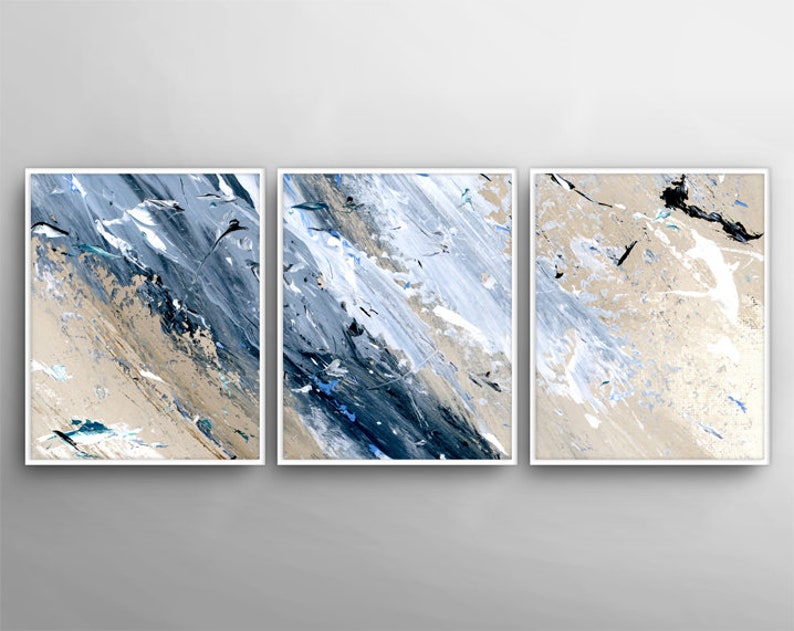 Living Room Poster Set Set of 3 Blue Art Set Blue Set of - Etsy