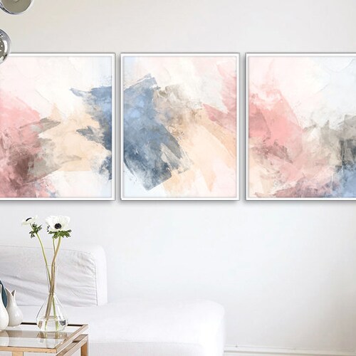 Blush Pink Decor Blush Pink Blue Wall Art 3 Poster Set - Etsy