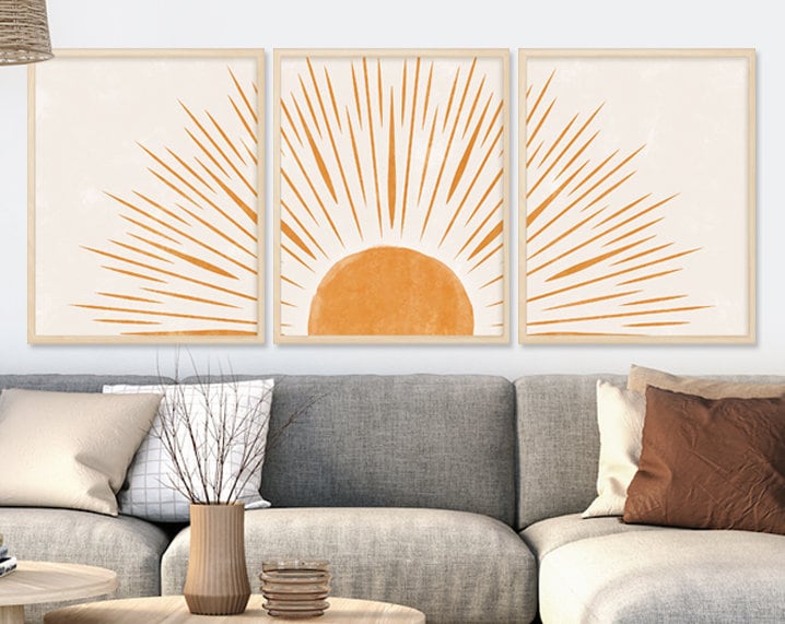 Boho Set of 3boho Wallart Bohemian Sun Wall Art Sun | Etsy