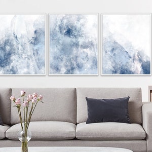 Living Room Poster Set, Set of 3 , Blue Art Set, Blue Set of 3, 3 ...