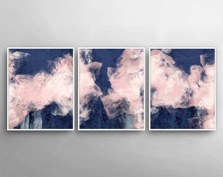 Blush Pink Blue Wall Art Bedroom Poster Set Set of 3 Blash - Etsy