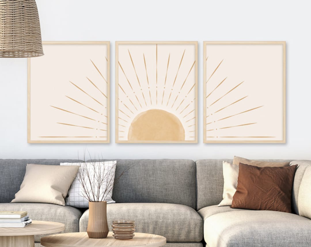Boho Set of 3,boho Wallart, Bohemian Sun Wall Art, Sun Decoration Art ...