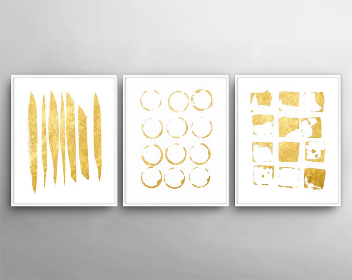 Gold Modern Art Set of 3 Gold Gold Art Stripes Wall Art | Etsy