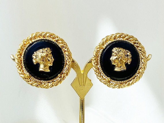 YVES SAINT LAURENT Ysl Vintage Black and Gold Goldplated Round | Etsy