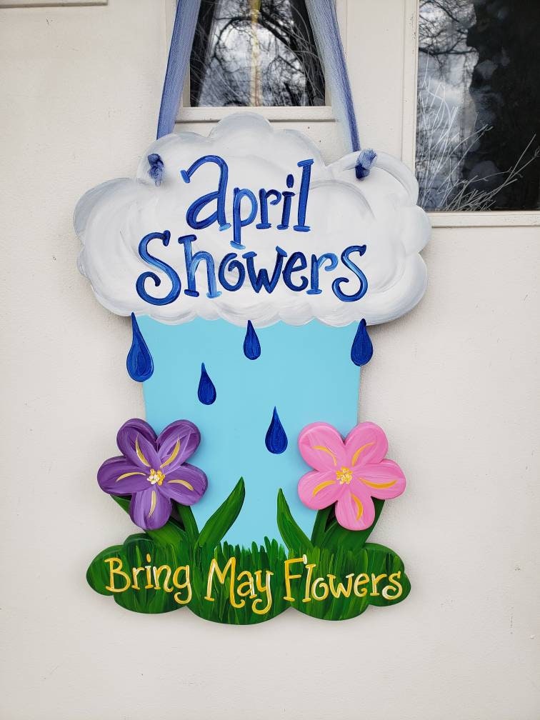 April Showers Bring May Flowers 3D door hang | Etsy
