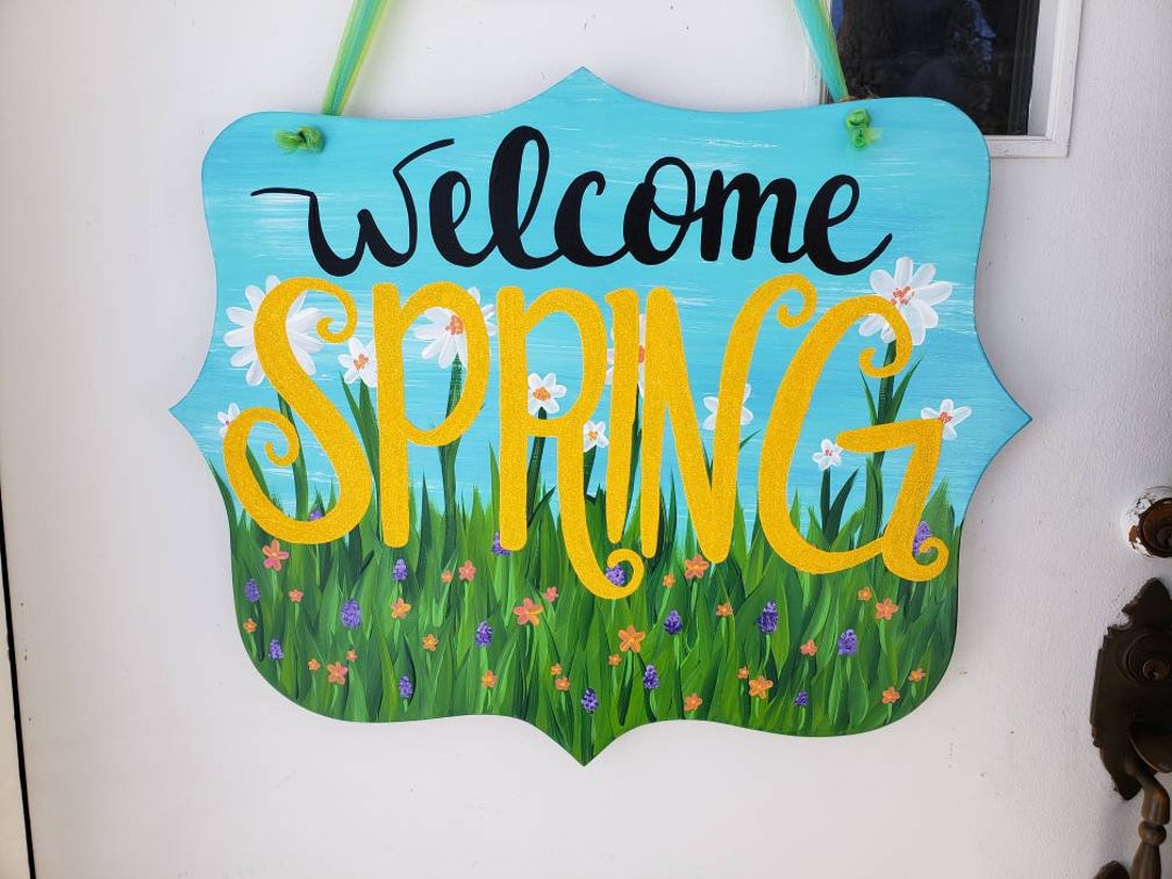 Welcome Spring Plaque Door Hang - Etsy