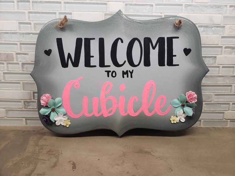 Cubicle Sized Welcome to My Cubicle Sign W/paper Flowers or | Etsy