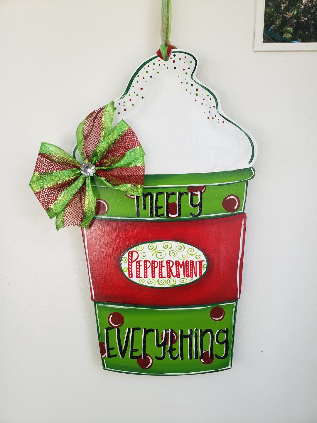 Winter Peppermint Latte Door Hang - Etsy