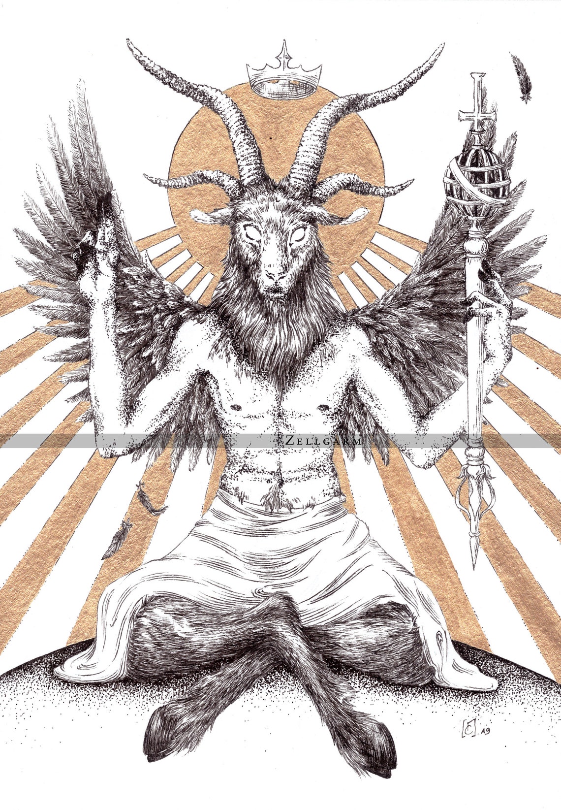 Grande Baphomet Impresión especial de arte de oro | Etsy