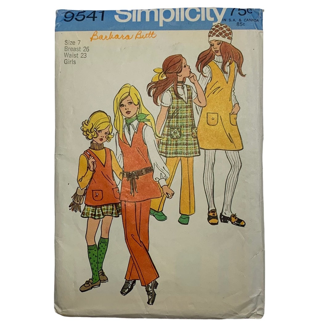 Vintage 70s Simplicity 9541 Pattern Girls 7-14 1/2 Jumper Tunic Skirt ...