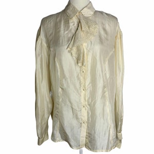 Vintage Shelli Segal Secretary Blouse S Beige Silk Pearl Buttons Lace ...