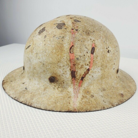 Vintage WW II Era Metal White Civil Defense OCD Helmet - Gem