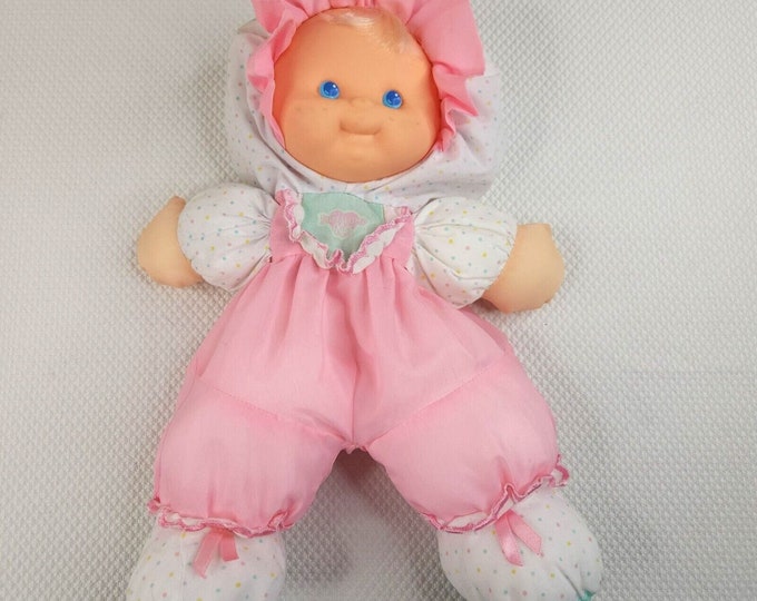 Fisher Price Puffalump Kids Pink Baby Doll Green Bib Polka Dot Bonnet ...