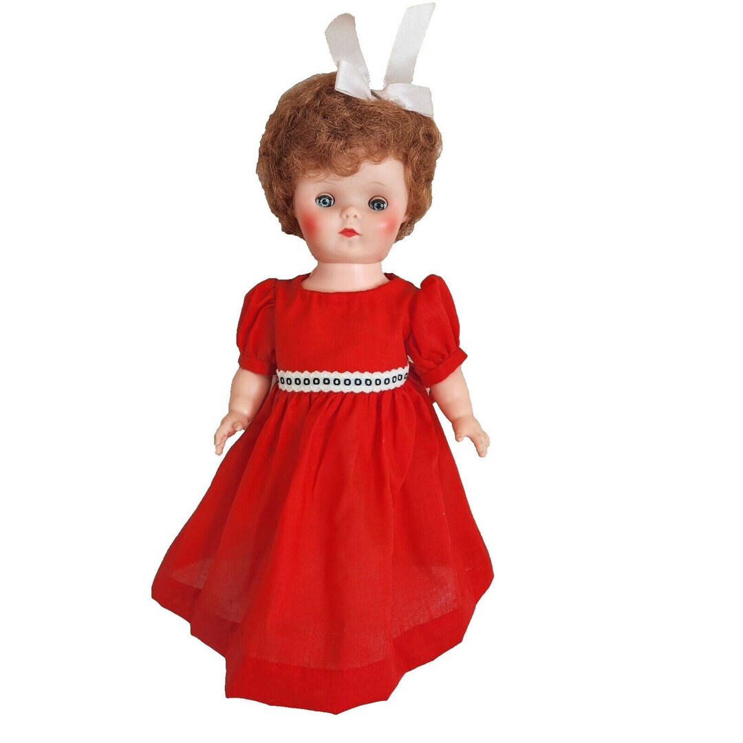 Vintage 60s Vinyl Dorrie Doll Red Curly Hair Bow Dress 14" All Original ...