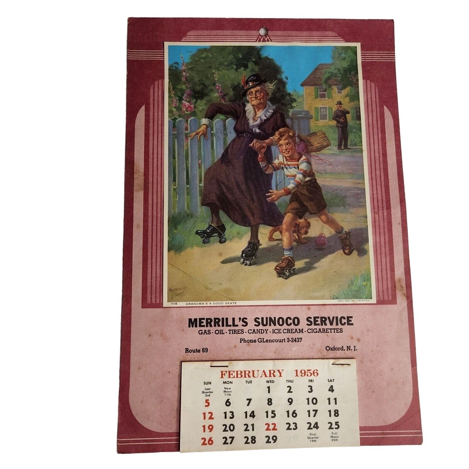 Vintage 50s Sunoco Wall Calendar Litho Grandmas A Good Skate 1956 - Etsy