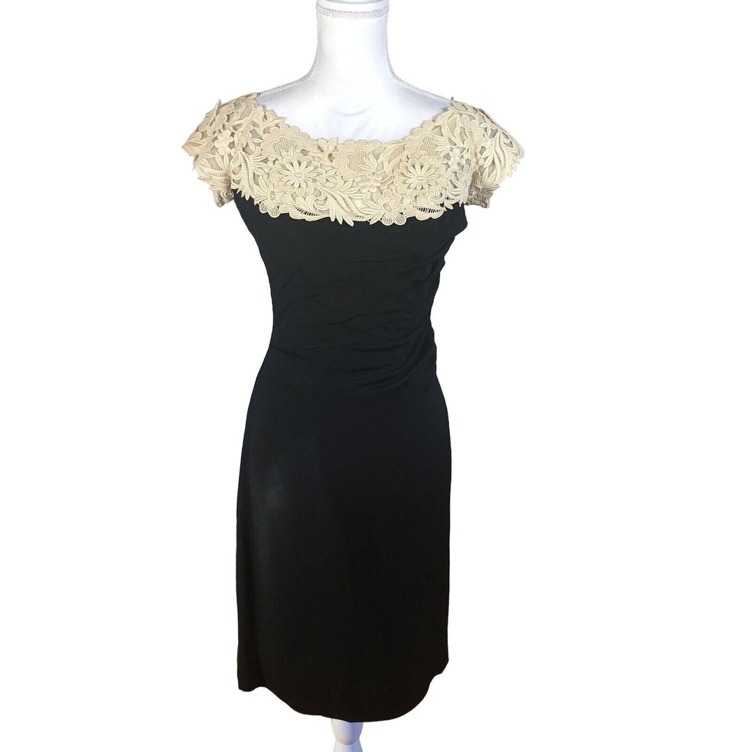 Vtg 60's LBD Evening Dress Black Sheath 6 off the Shoulder Lace Trim ...