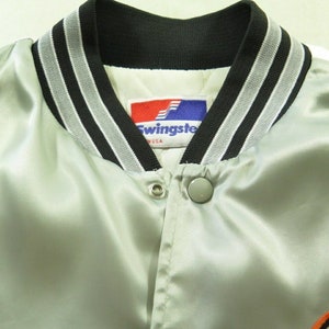Vintage 80s Baseball Bomber Jacket L Grey Satin Garst Championship Snap ...
