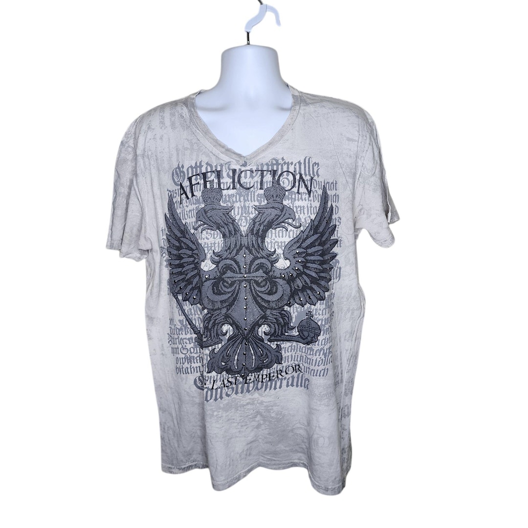 Y2K Affliction Fedor Emelianenko Tshirt Mens Size 2XL White Gray Fleur ...