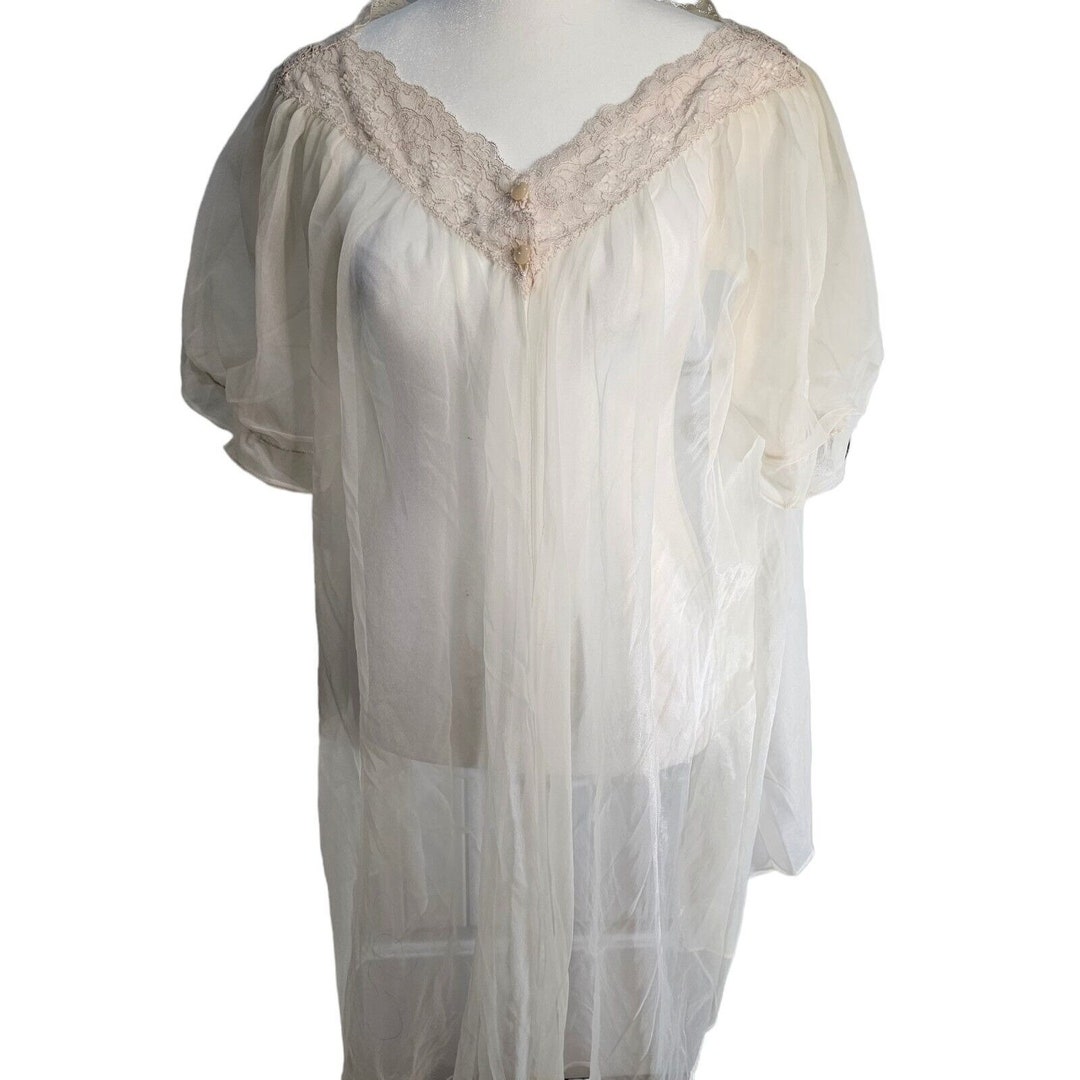 Vintage 60s Lisette Nightgown Bed Jacket Womens Size M Ivory Nylone ...