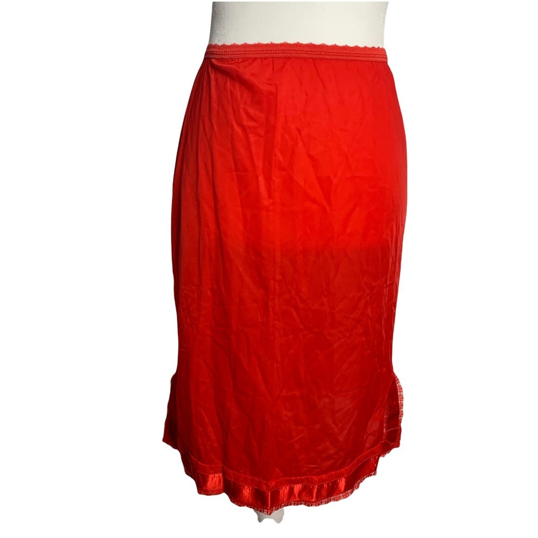 Vintage Henson Kickernick Nylon Half Slip S Red Elastic Waist Lace Trim ...