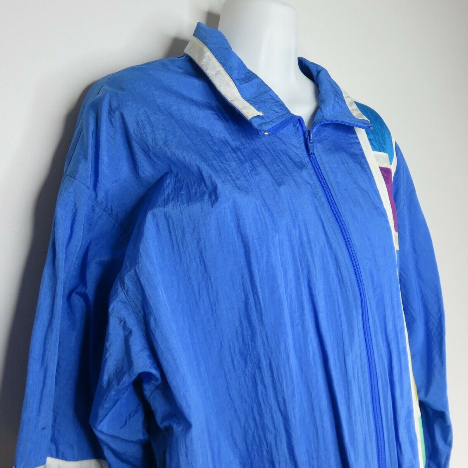 Vintage 90s Mens S Color Block Track Jacket Blue Purple Teal Towne ...