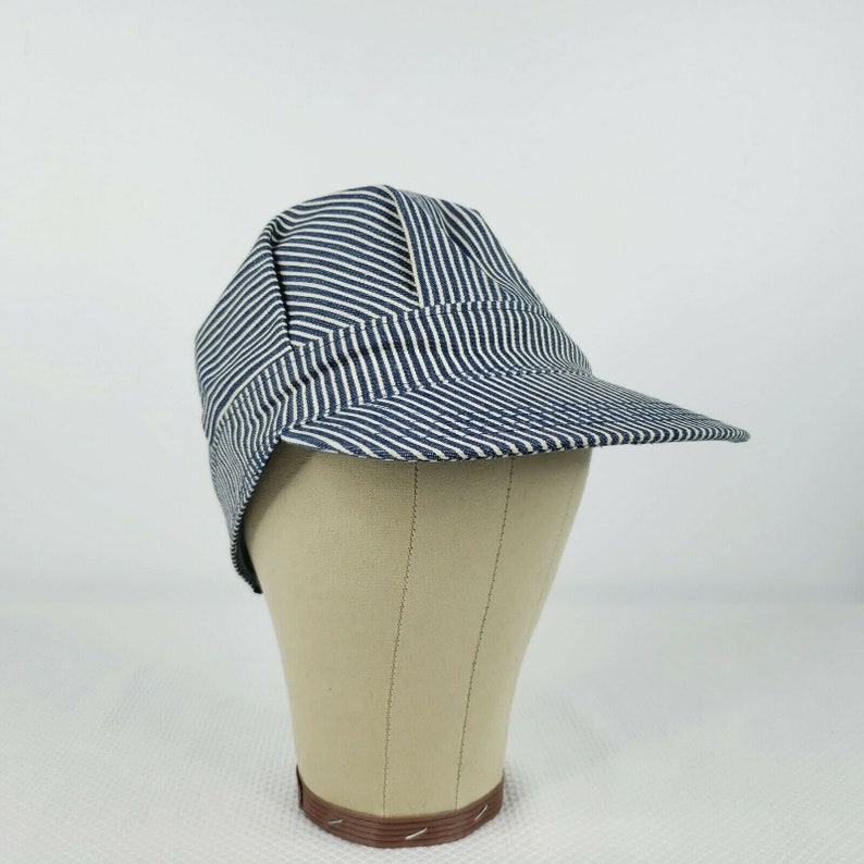 Vintage Engineer Train Conductor Hat Cap Blue White Striped Snapback ...