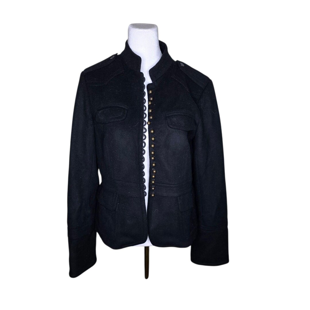 Vintage Y2K J Crew Military Coat Womens Size 8 Black Bronze Buttons ...