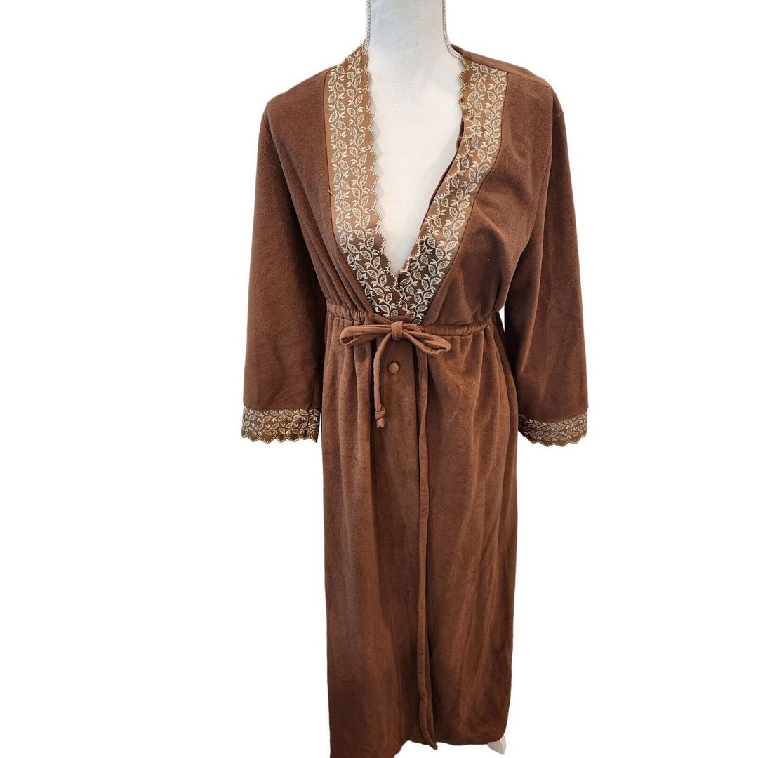 Vintage 70s JC Penny Womens Brown Robe S Sleepwear Lace Trim Housecoat ...