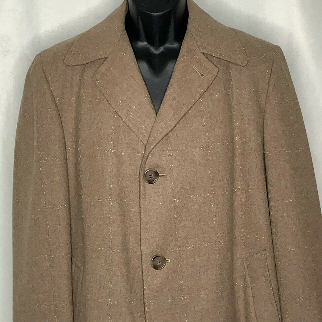 Vintage Wool Dress Overcoat 42 Brown Button Front Pockets Cuff Sleeves ...