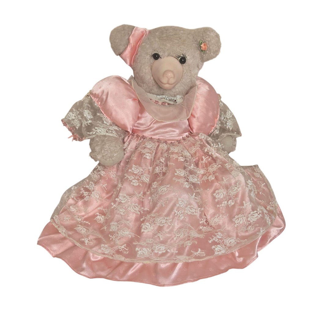 Vintage 80s Rosenbear Teddy Bear Pink Dress Articulated Large Artist ...