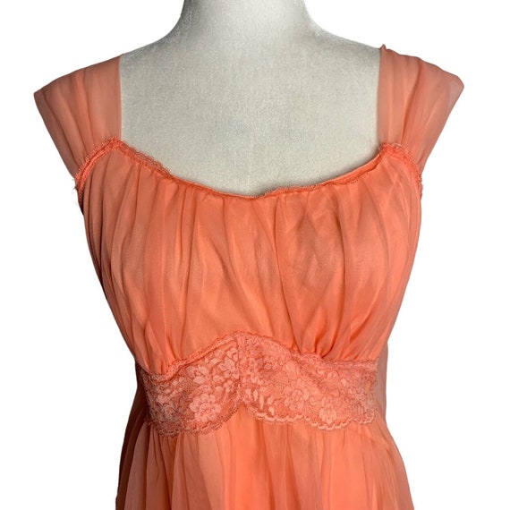 Vintage 60s Nylon Chiffon Nightgown Lingerie S Peach … - Gem
