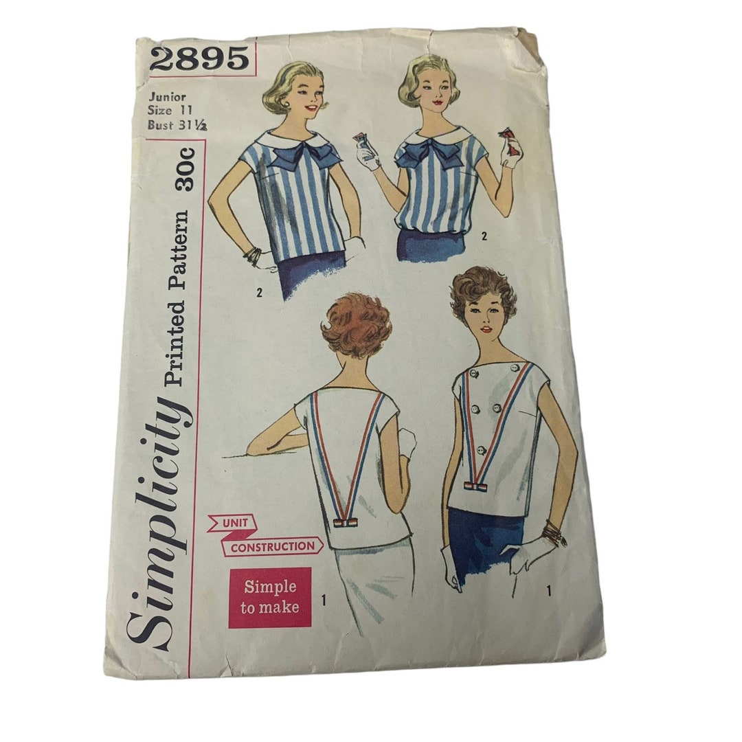 Vintage 60s Simplicity 2895 Pattern Junior Teen 10-16 Nautical Blouse ...