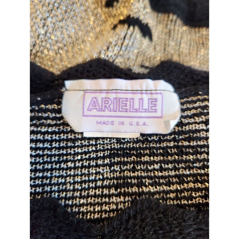 Vintage 80s Arielle Botanical Long Sleeve Sweater Gold Black Pullover ...