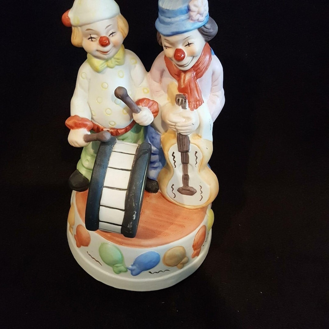 Vintage Circus Clown Music Box Send in the Clowns Colorful Figurine 9 ...