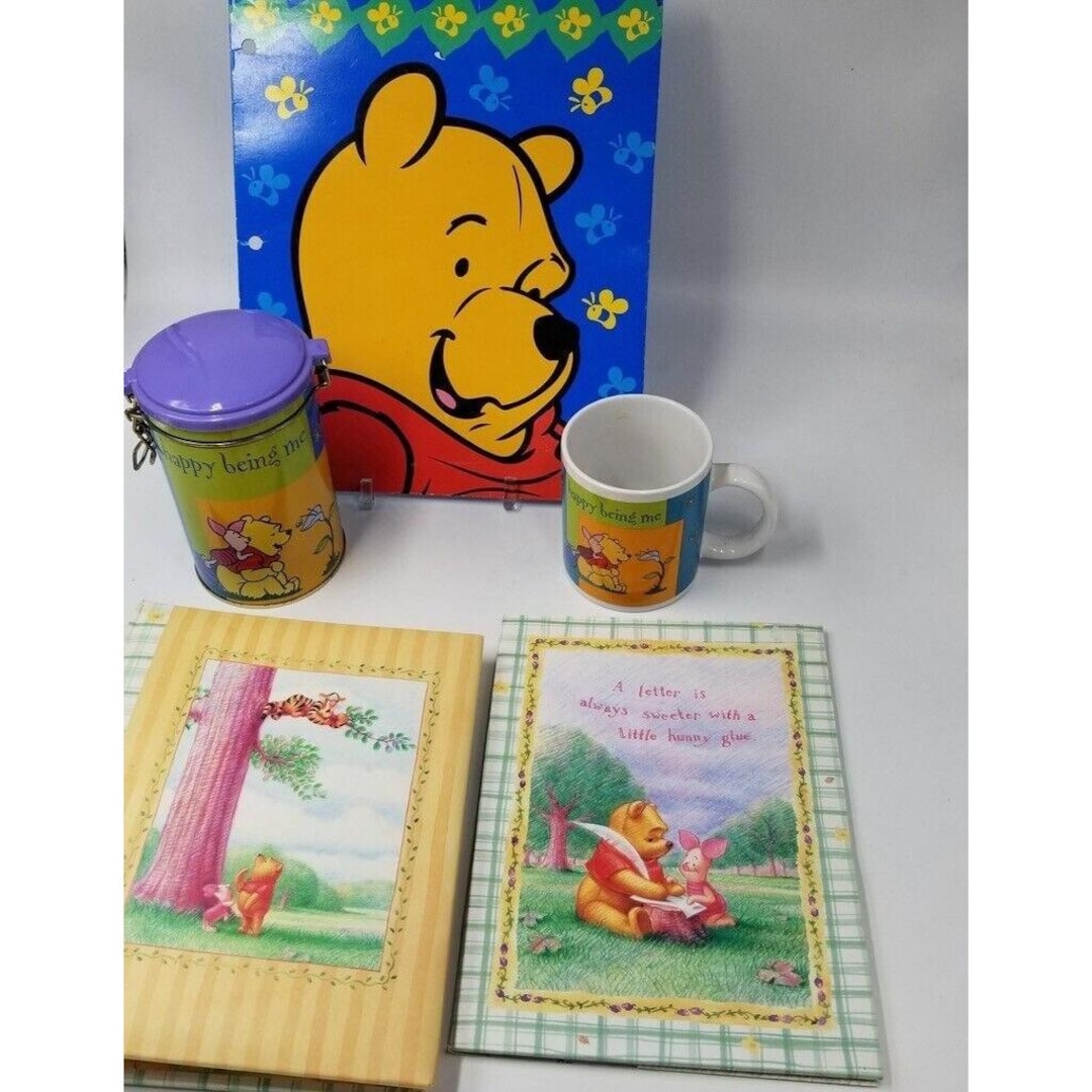 Vintage Winnie the Pooh Journal Binder Stationary Tin Mug Happy Being ...