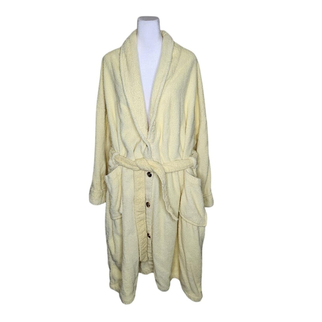Vintage 80s Terrycloth Belted Housecoat Bathrobe Womens 2XL Yellow - Etsy