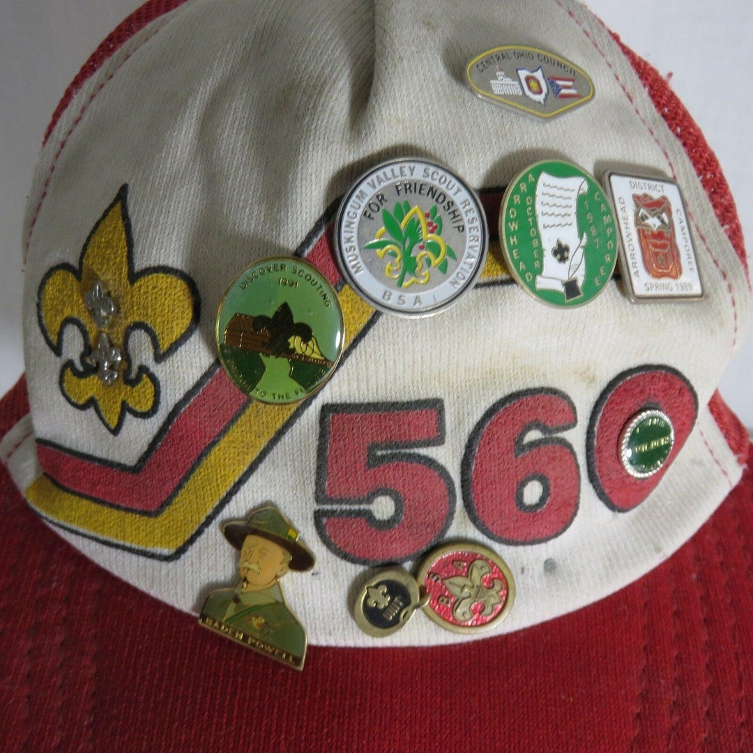 Vintage 80s Red Snapback Boy Scouts Hats Pins Central Ohio Arrowhead - Etsy
