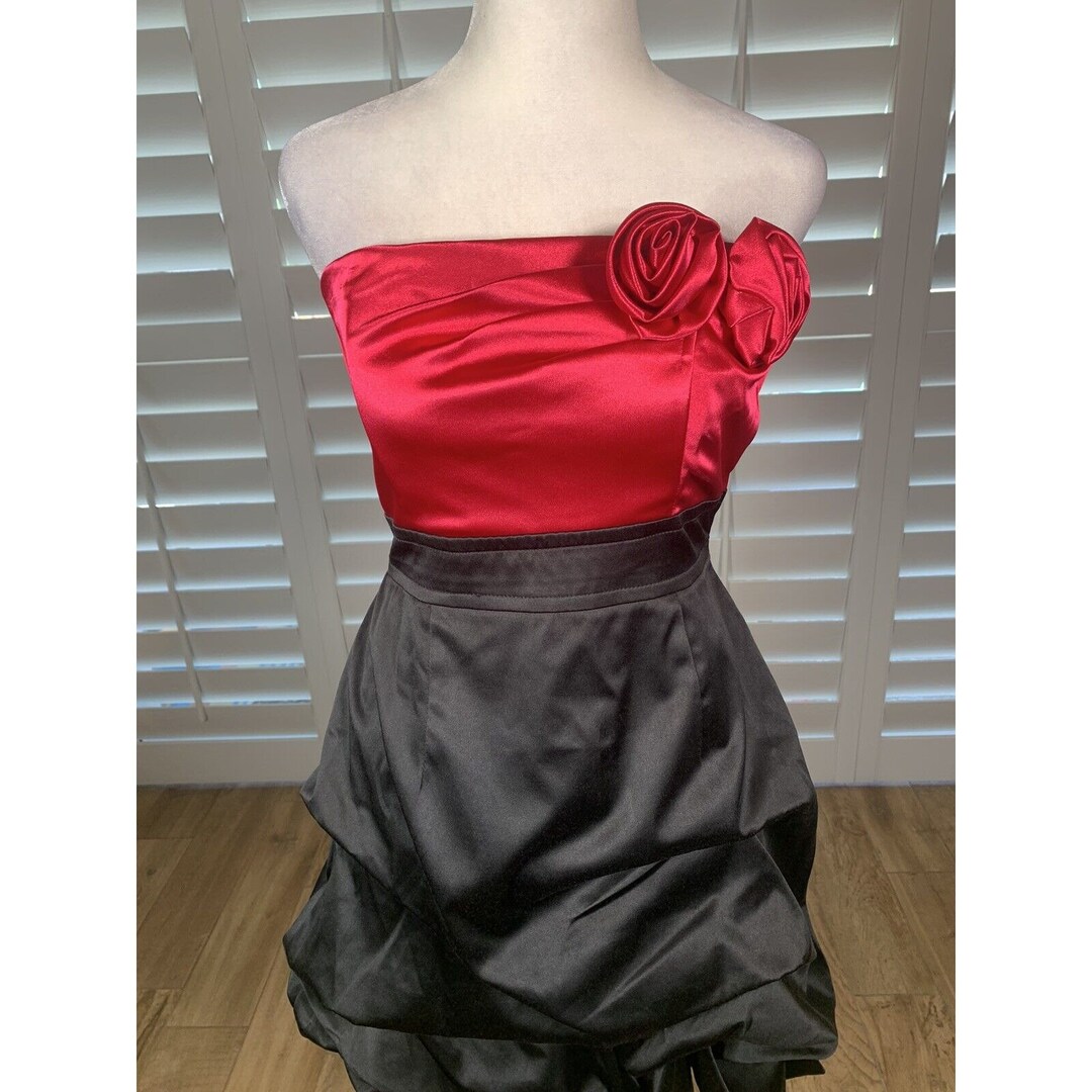 Vtg Y2K Strapless Satin Cocktail Dress 7 Hot Pink Black Pin Tucks ...