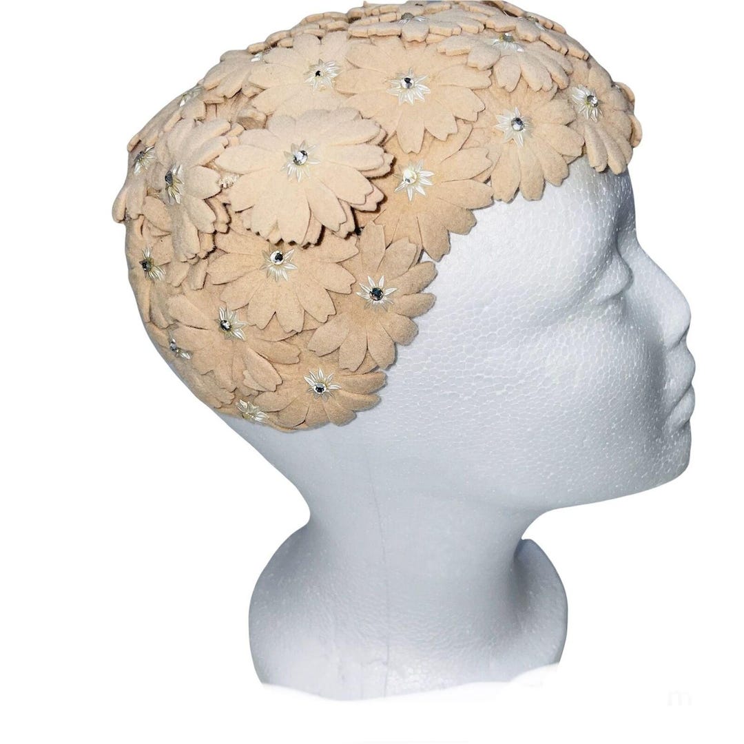 Vintage 50s Crown Beige Hat Floral Pearls Wedding Dance Costume Theatre ...