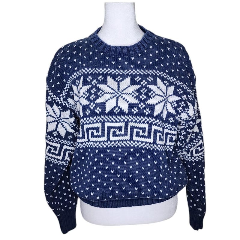 Blue and White Knit Sweater - Etsy