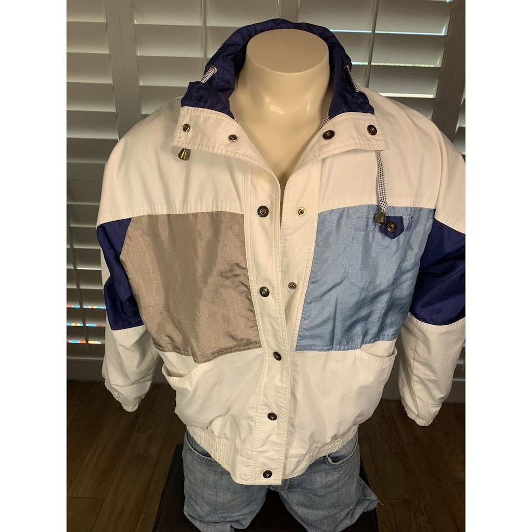 Vtg Outbrook Retro 80's Reversible Jacket Unisex M Yacht Preppy White ...